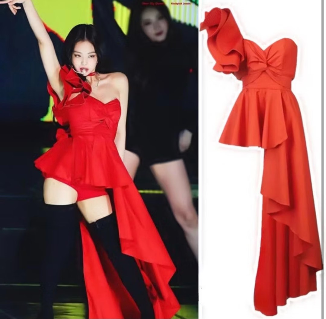 Jennie Kim red cocktail dress with shorts, Women's Fashion, Dresses ...