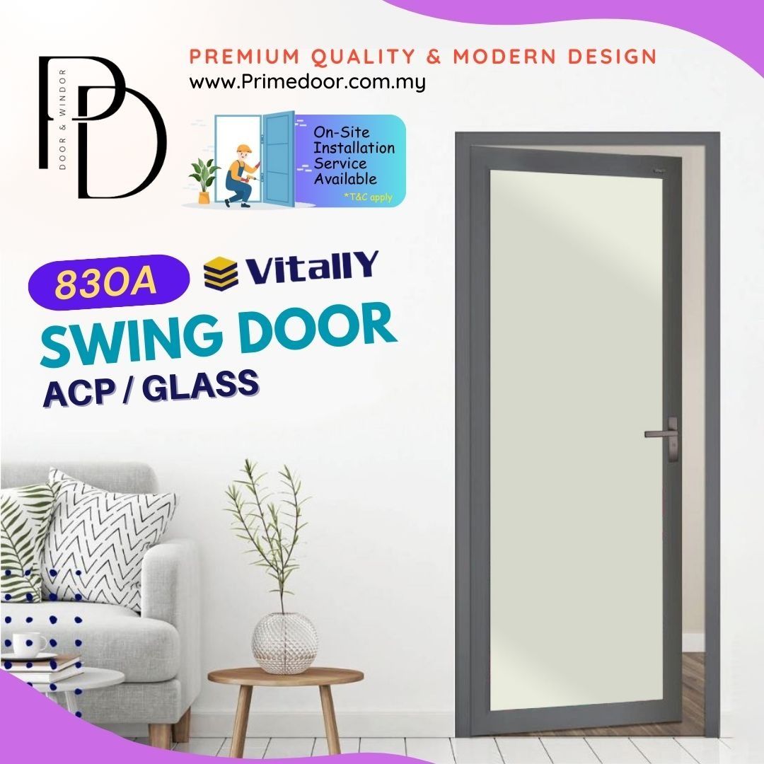 VITALLY -ACP Glass Swing Door Aluminum Toilet Door Plain Color Pintu ...