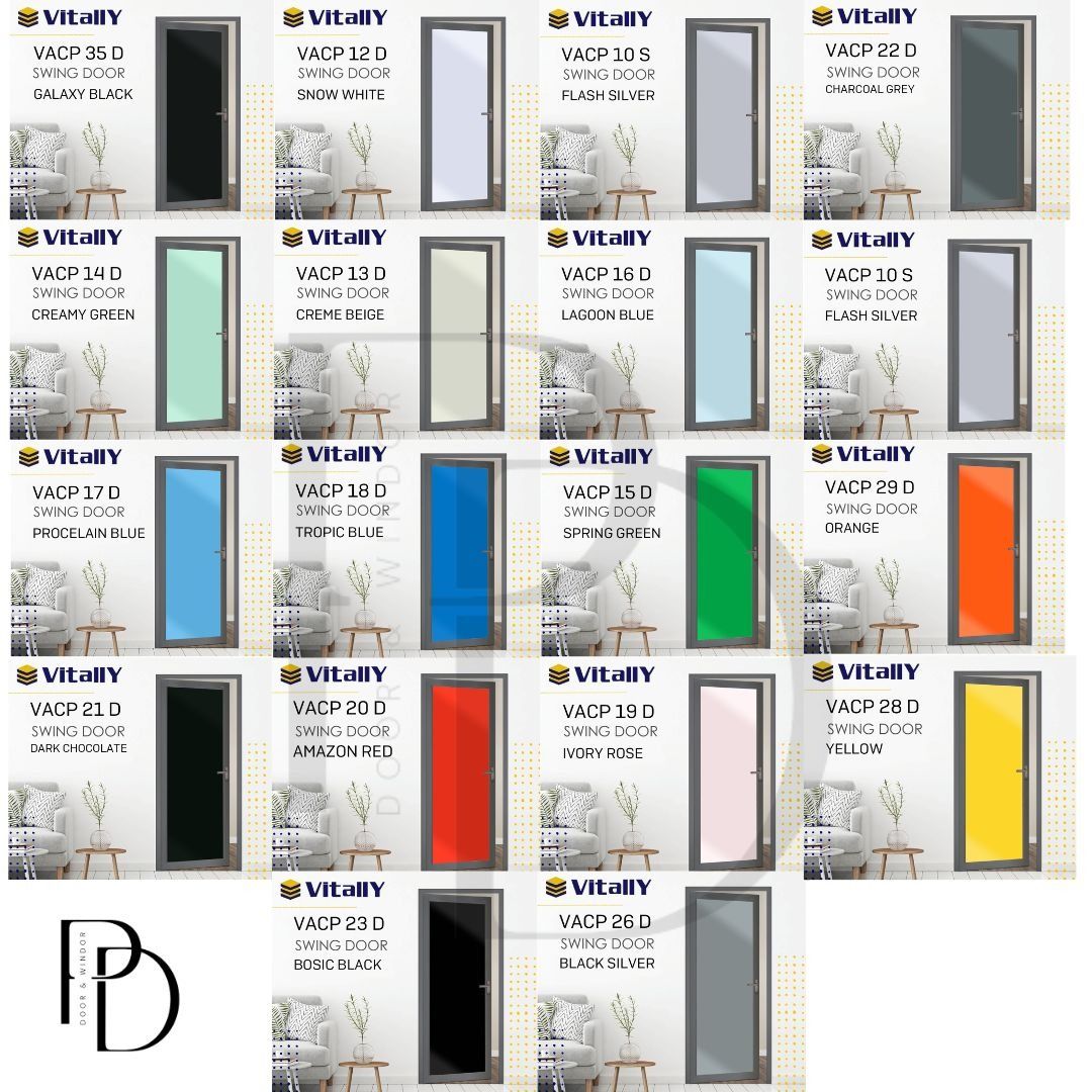 VITALLY -Transparent Glass Swing Door Aluminum Toilet Door Plain Color ...