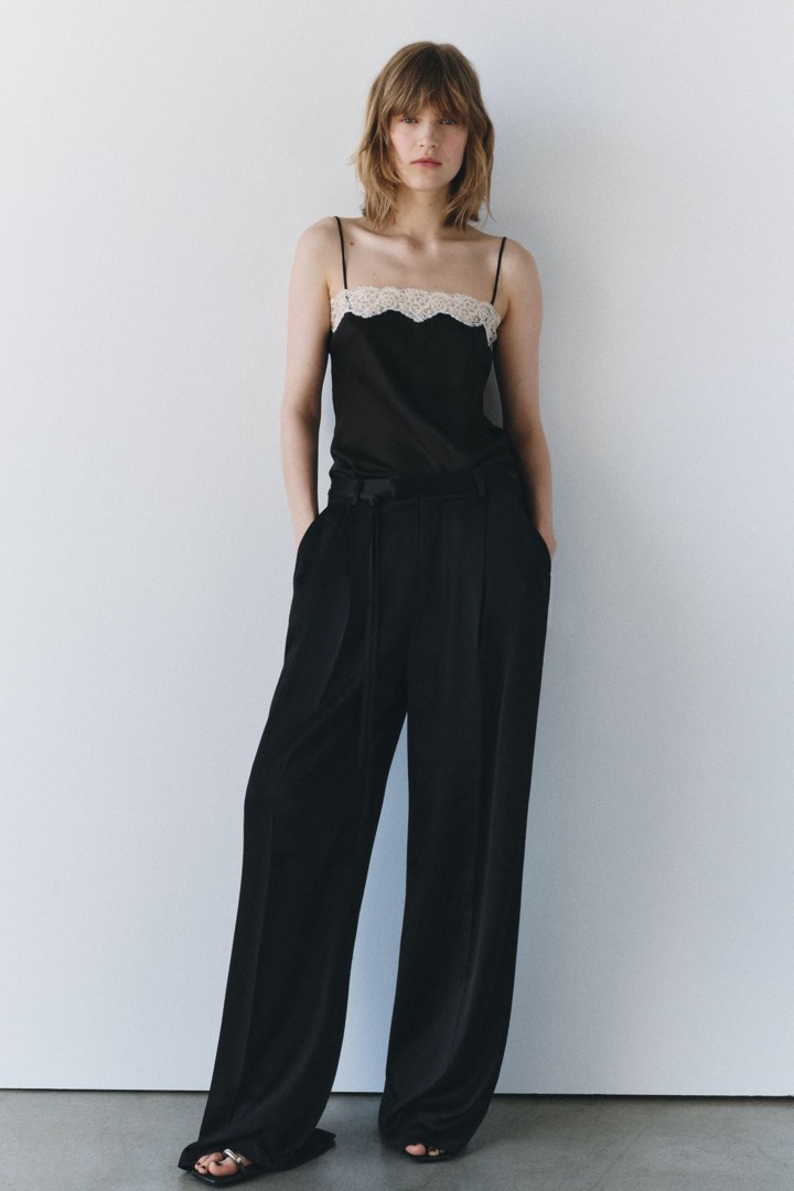 Zara black satin lace cami top, Women's Fashion, Dresses & Sets ...