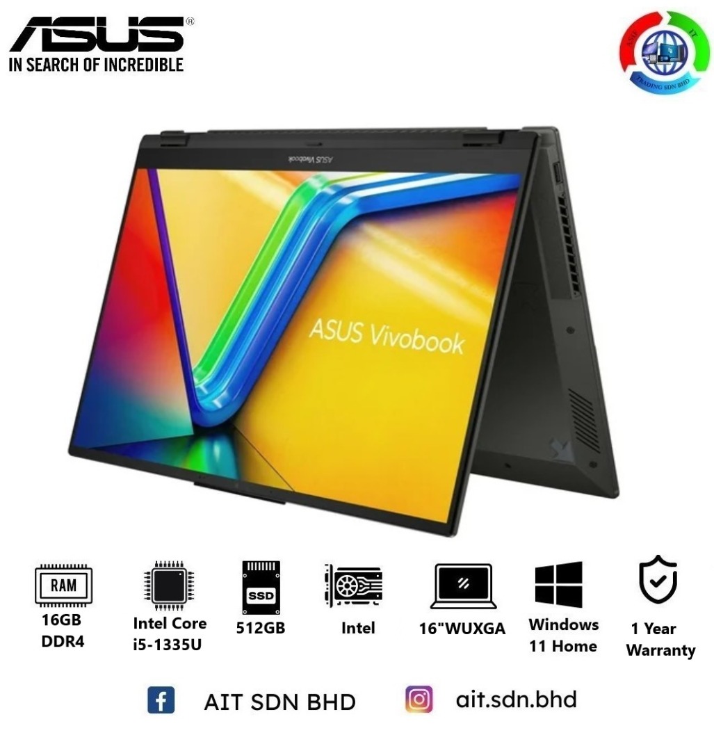 ASUS Vivobook S 16 Flip TP3604VA-DS51T-CA 16"WUXGA Touch Laptop Intel ...