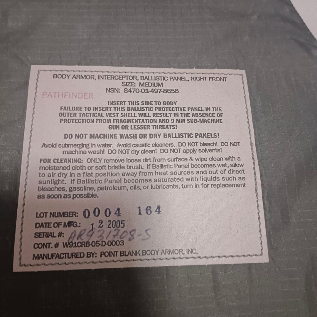 Ballistic Panels KEVLAR, US ARMY ISSUE, LEVEL 3A (read desc for sizes ...