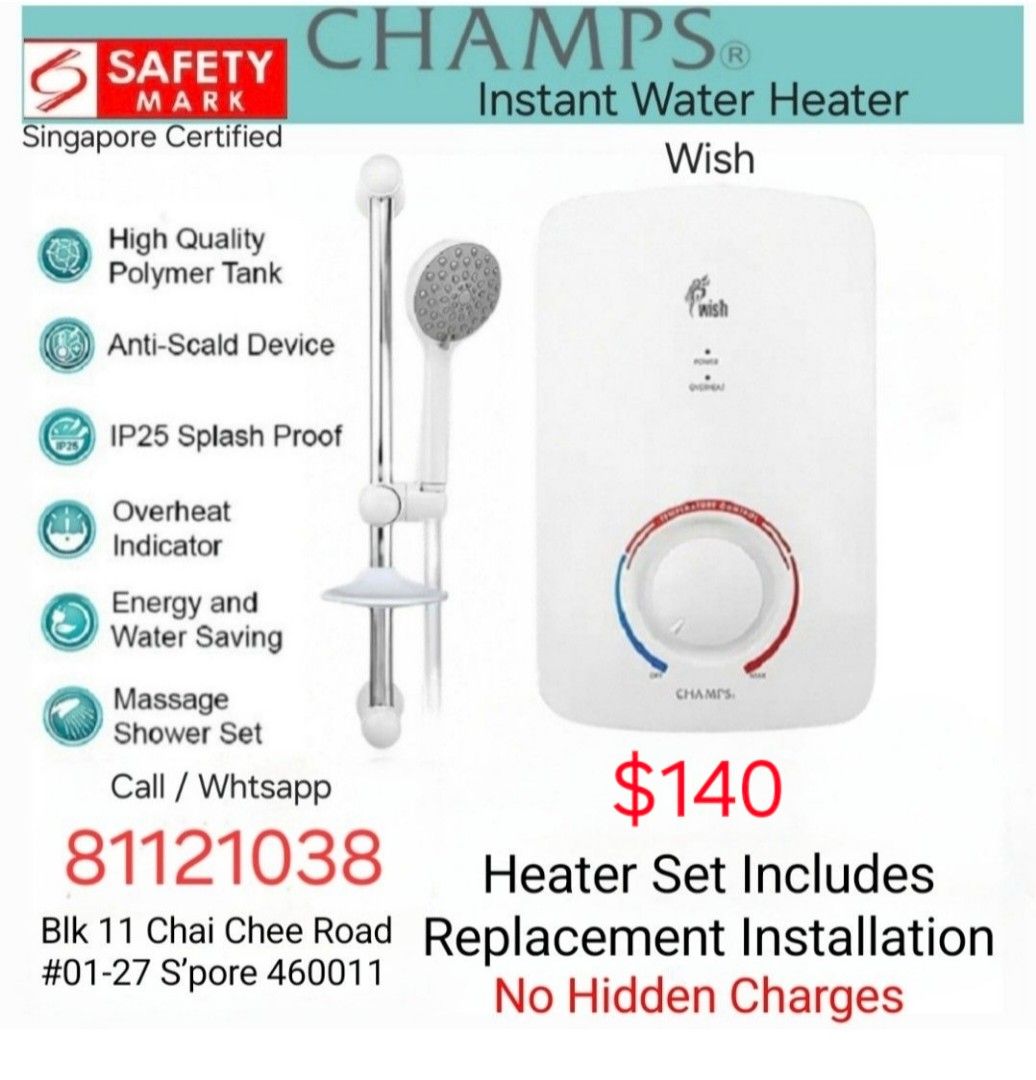 CHAMPS Wish White -Instant Water Heater ,Water Heater With Installation ...