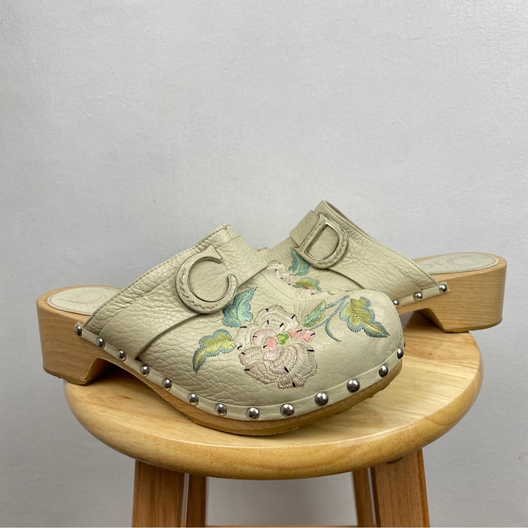 Christian Dior - Floral Embroidered Leather Clogs, Women's Fashion ...