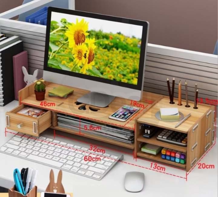 Computer Desk Organizer DIY Wooden Screen Shelf Light Brown, Hobbies ...