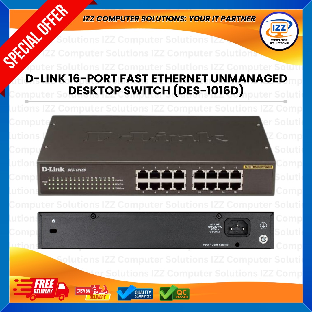 D-LINK 16-PORT FAST ETHERNET UNMANAGED DESKTOP SWITCH (DES-1016D ...