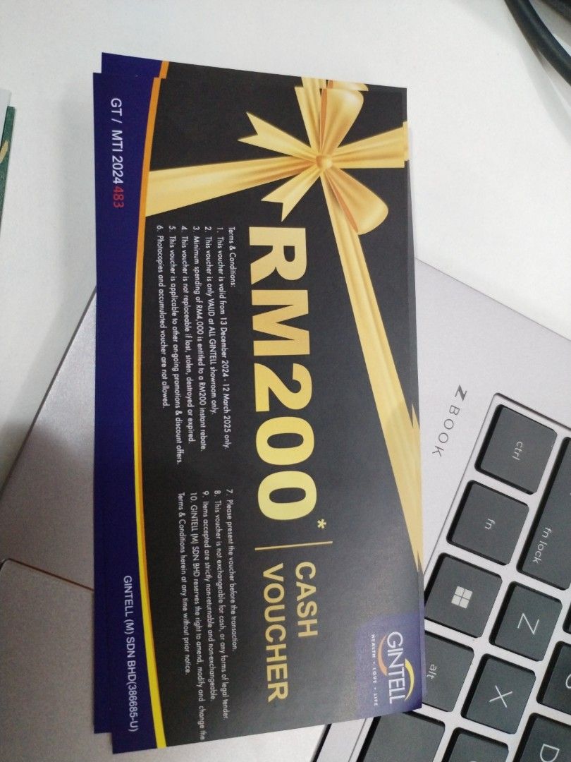 GINTELL RM200 cash voucher, Tickets & Vouchers, Vouchers on Carousell