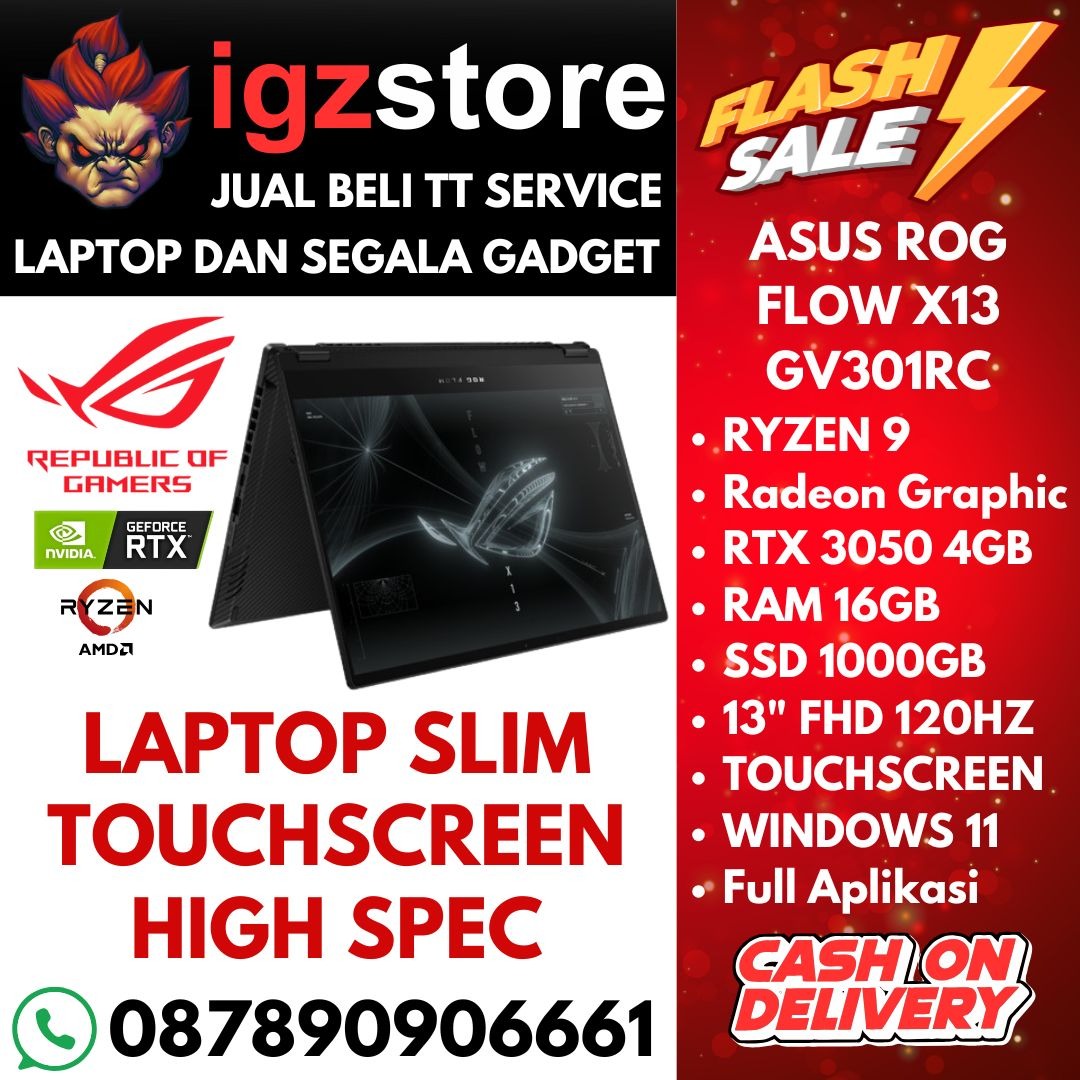 LAPTOP X360 TOUCHSCREEN ROG FLOW X13 GV301RC RYZEN 9 RTX 3050 4GB 16/ ...