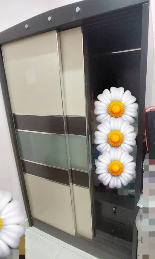 [LIKE NEW] Sliding Door Wardrobe with Long Mirror and 2 Drawers (Almari ...