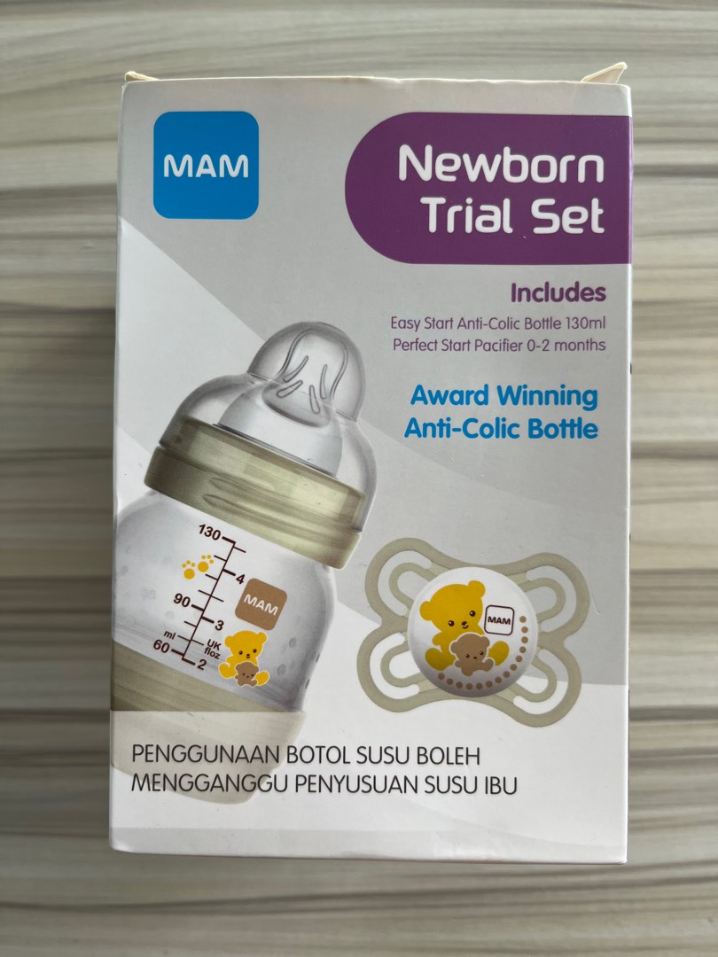 MAM newborn trial set anti-colic baby bottle 130ml pacifier 0-2 months ...