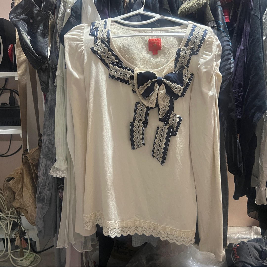 RARE lace ribbon cream longsleeve top | kawaii cutecore jfashion gyaru ...