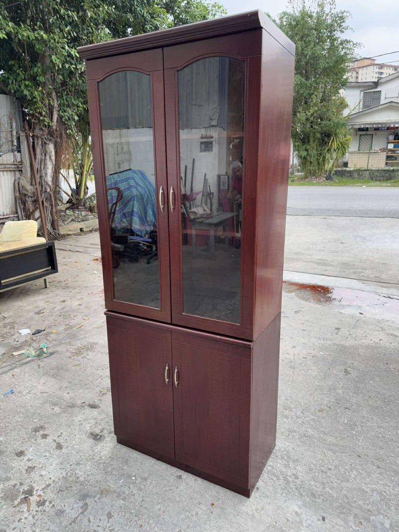 Tall Solid Display Cabinet Almari Kaca Hiasan Rack Shelves, Furniture ...