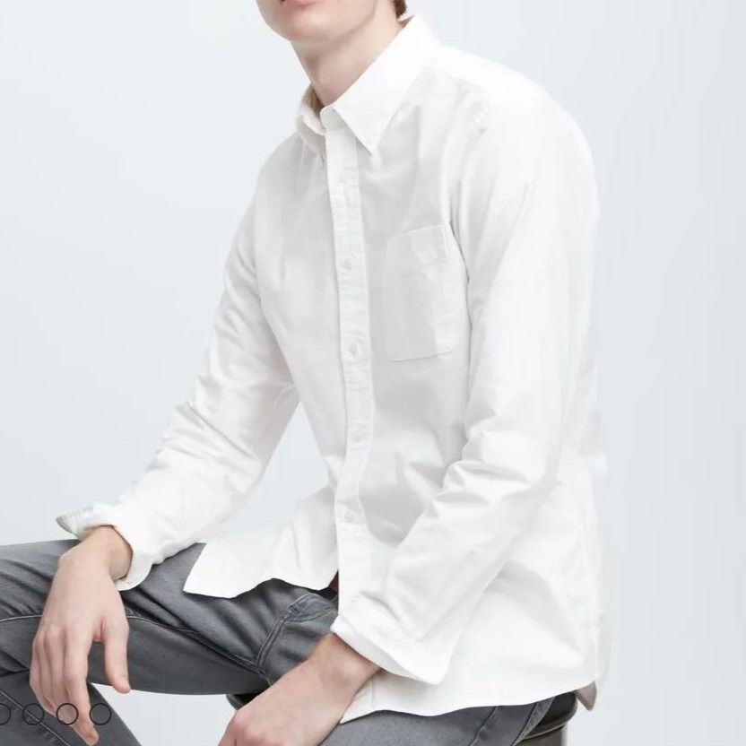 Uniqlo Men's Slim Fit Long Sleeve Shirt with Basic Collar (White), Men ...