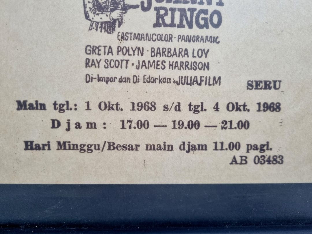 Vintage Lawas 1968 Poster Pemutaran Film Bioskop Gita Bahari Kramat ...