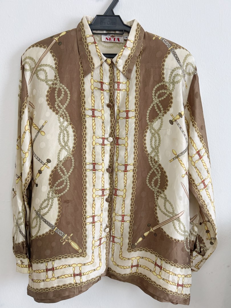 CHAIN, SWORD, ROPE SETA SILK RARE VINTAGE BLOUSE, Women's Fashion, Tops ...