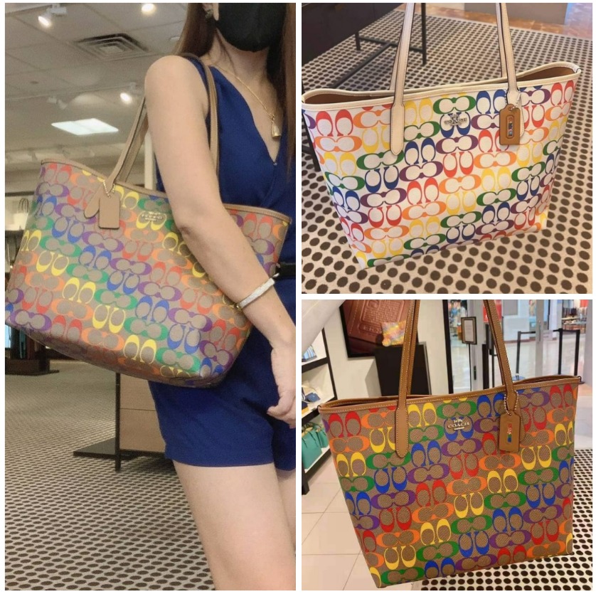 Coach C4181 City Tote Bag in Rainbow Signature Coated Canvas and Smooth Leather - Ladies Bag ...