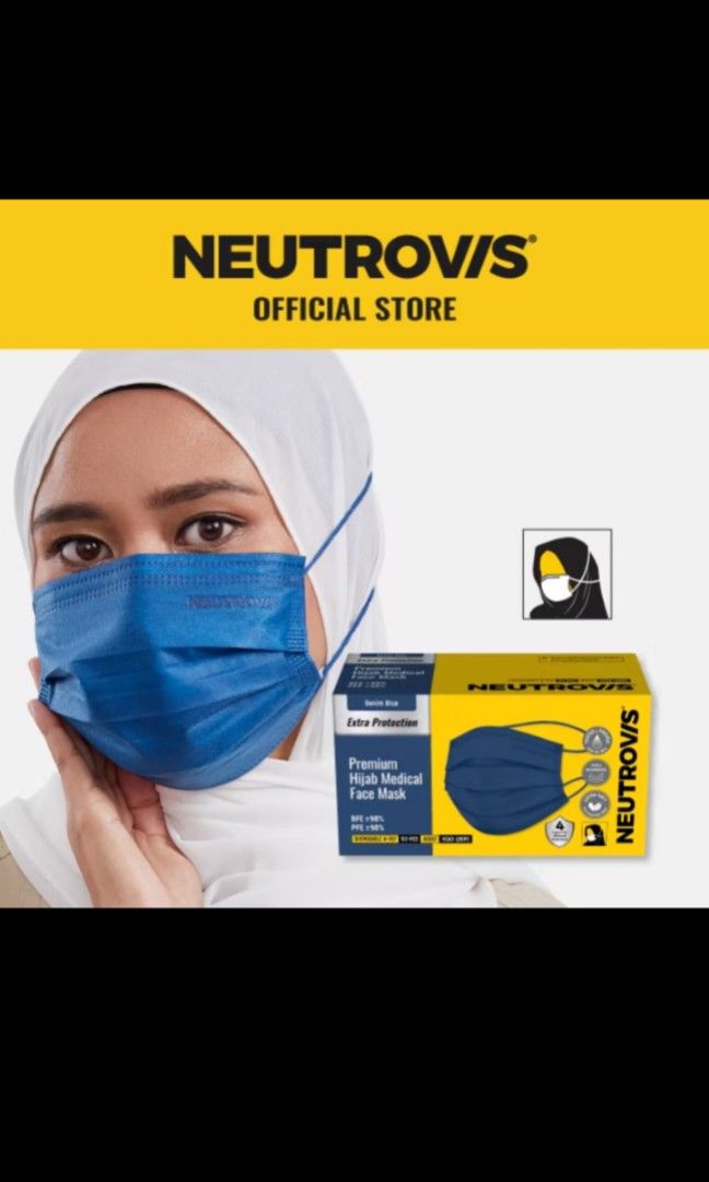 Neutrovis 4-Ply Hijab Premium Medical ace Mask 50s - Denim Blue ...