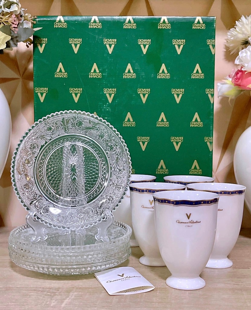 GIOVANNI VALENTINO By MOMOYAMA Japan Footed Teacups & Crystal Etched ...