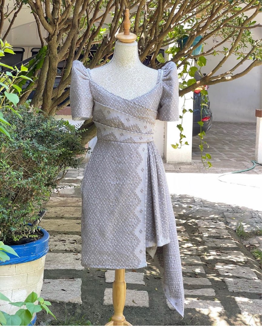GRAY INABEL HANDWOVEN FILIPINIANA DRESS FOR RENT, Women's Fashion ...