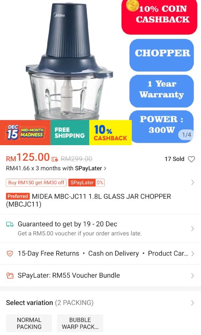 MIDEA MBC-JC11 1.8L GLASS JAR CHOPPER (MBCJC11), TV & Home Appliances, Kitchen Appliances ...