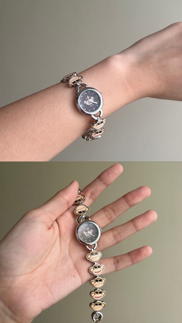 Monkey Watch Silver Toned Band Quartz Wristwatch, Women's Fashion ...