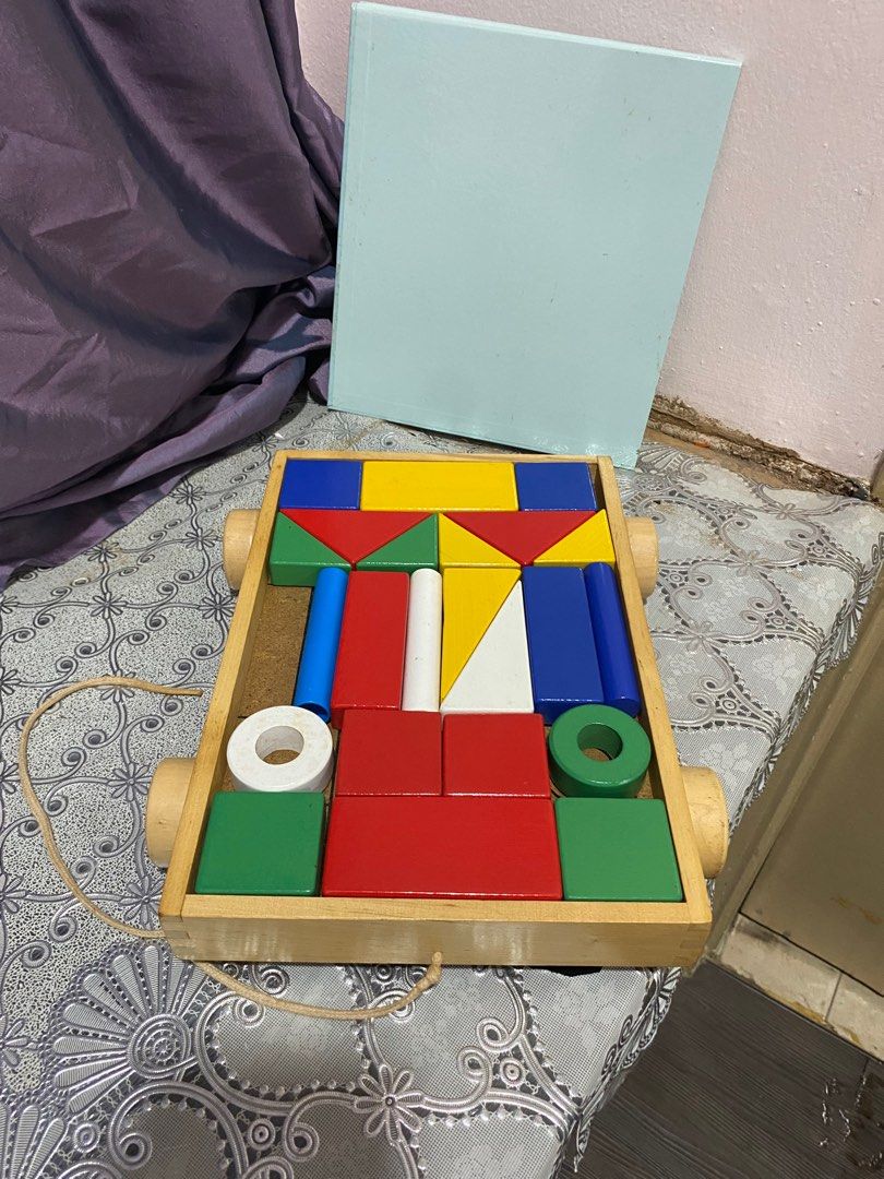 IKEA MULA 24 building blocks with wagon (2 pieces missing) wooden toy ...