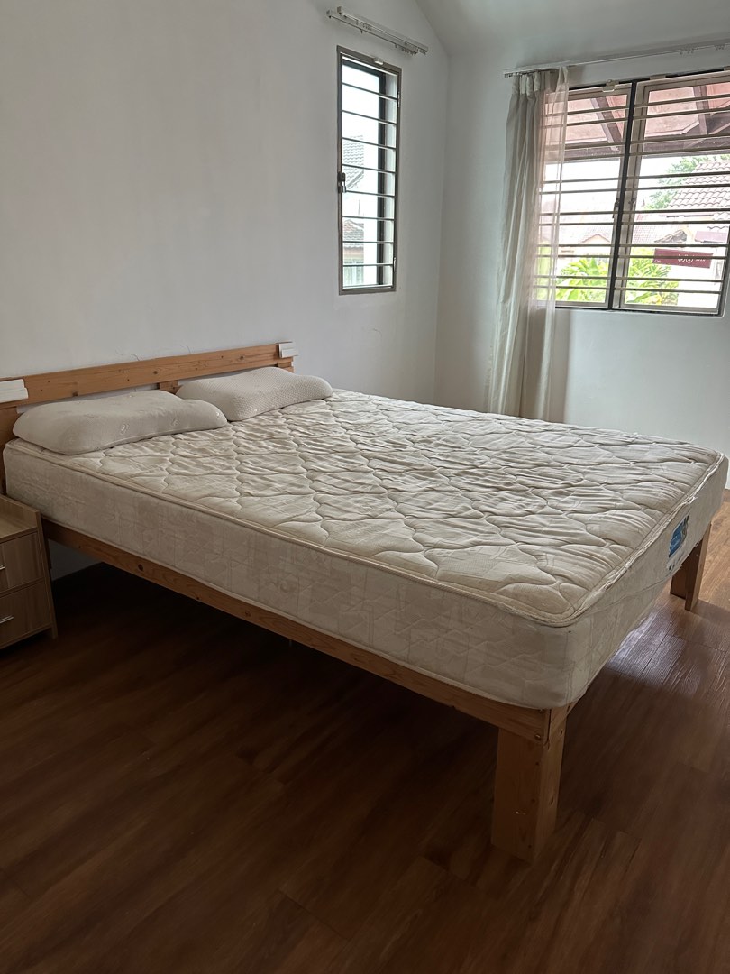 Solid wood muji bed frame, Furniture & Home Living, Furniture, Bed ...