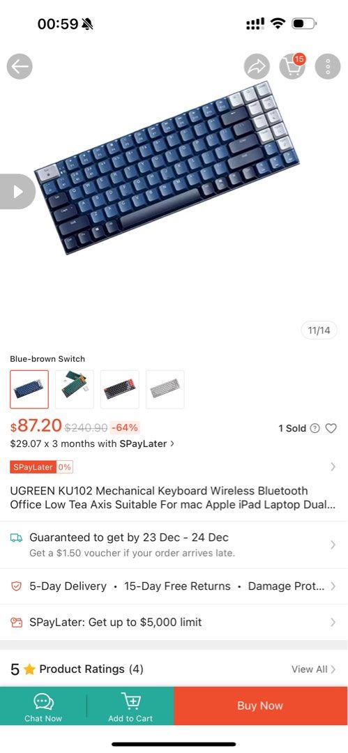 UGREEN KU102 Mechanical Keyboard Wireless Bluetooth Dual Mode ...