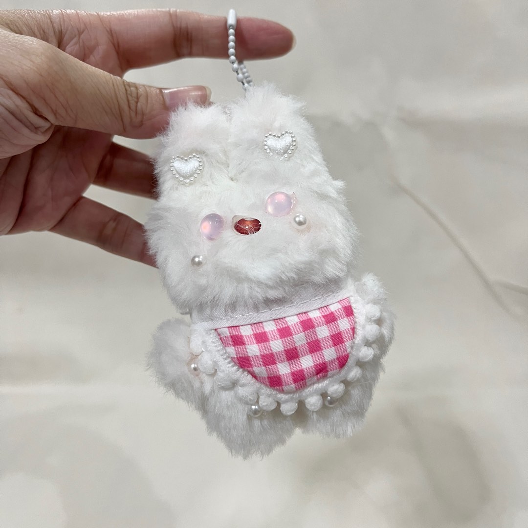 White Bunny Fuzzy Jewel Eyes Plush Charm Keychain, Hobbies & Toys, Toys ...