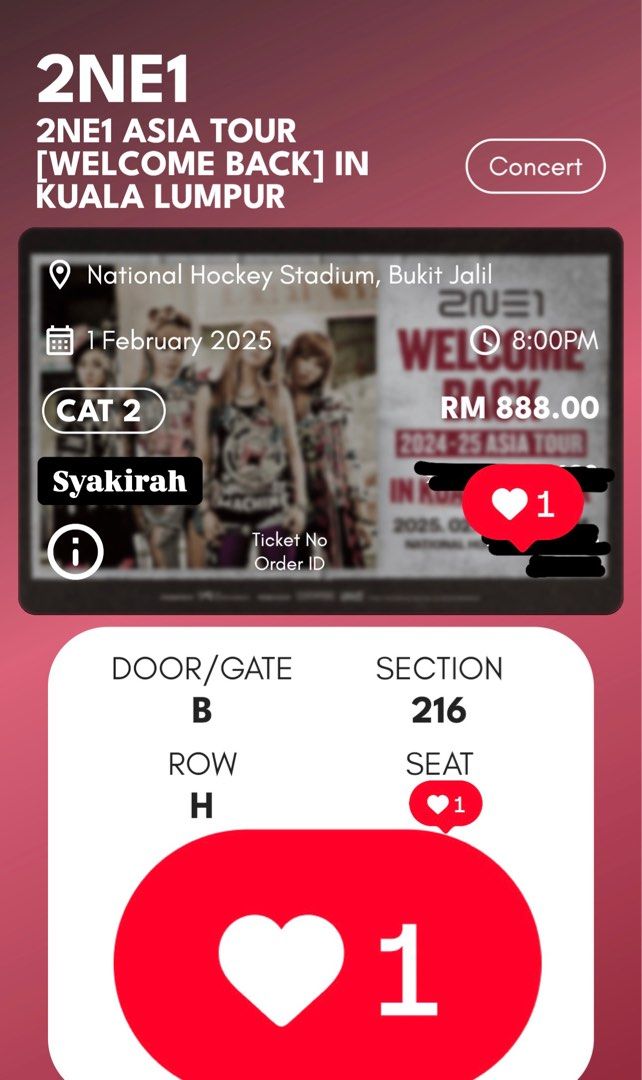 [WTS] 2NE1 concert ticket 1 pax (CAT 2/ original price) WELCOMEBACK 24/ ...