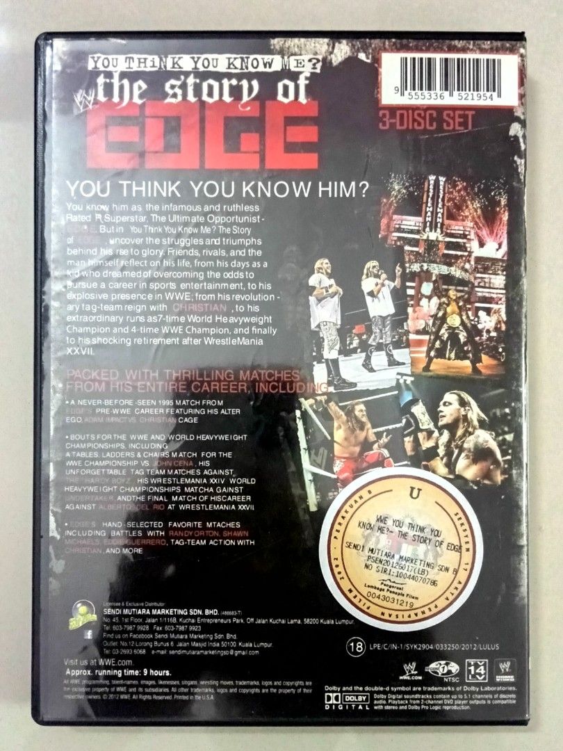 WWE You Think You Know Me? The Story Of Edge 3 Disc DVD, Hobbies & Toys ...