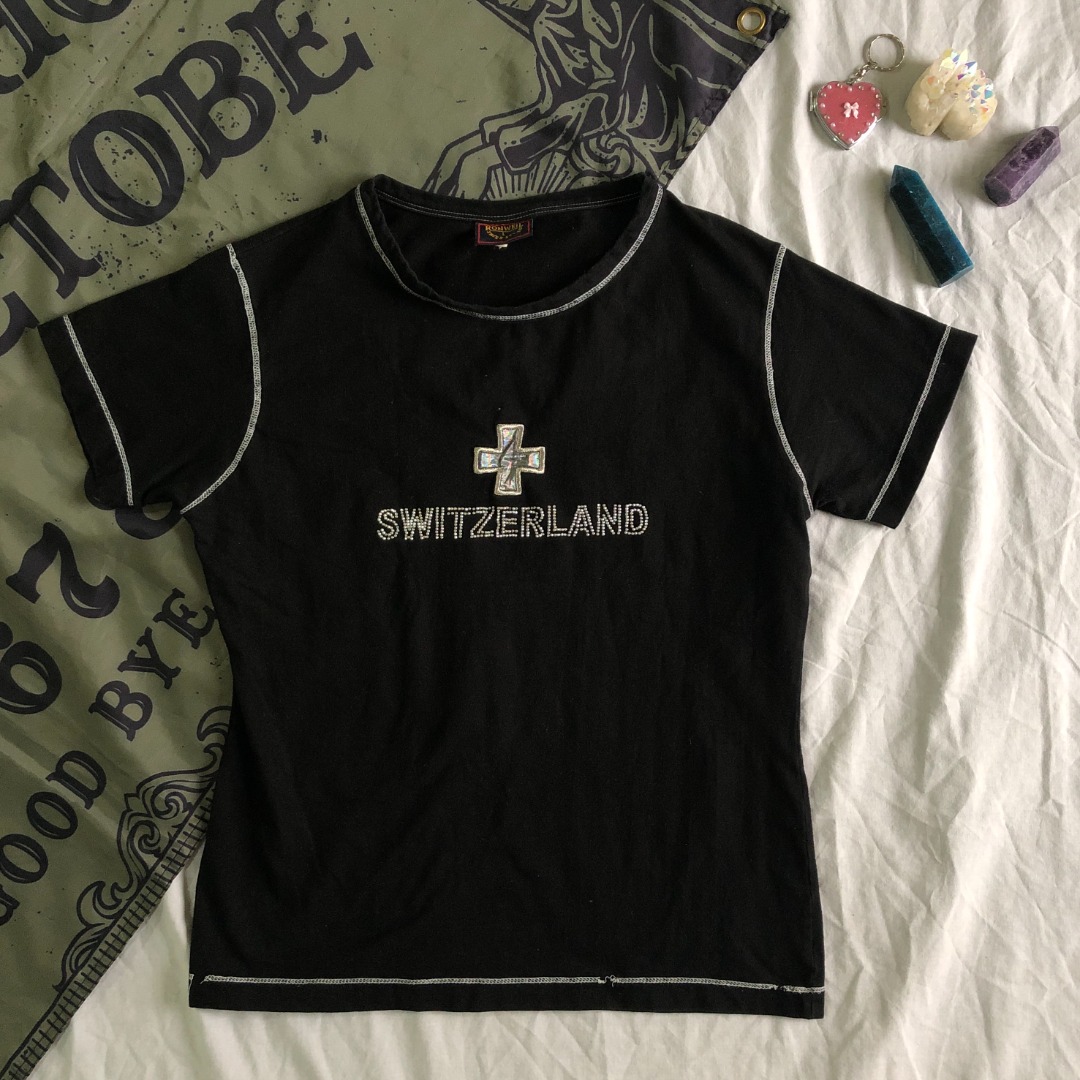 Y2K Switzerland Silver Cross Patch Embroidered Contrast Stitch Y3K ...