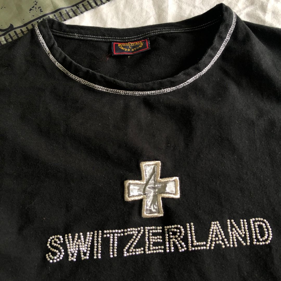 Y2K Switzerland Silver Cross Patch Embroidered Contrast Stitch Y3K ...