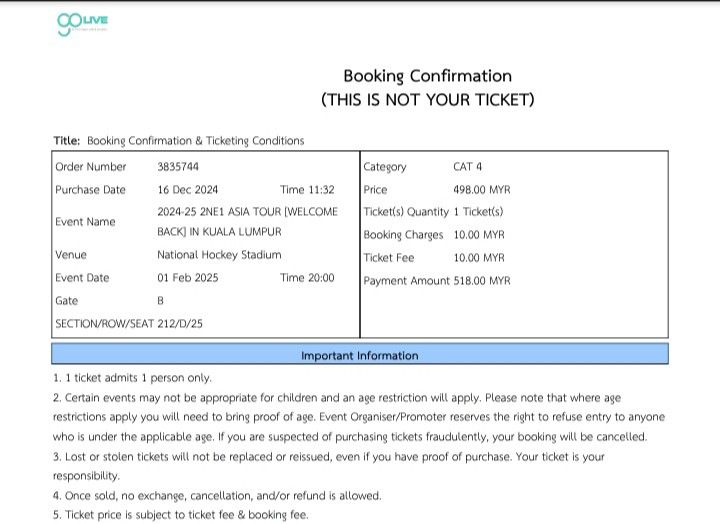 1 ticket 2NE1 Asia Tour in KL ( Cat 4 ), Tickets & Vouchers, Event ...