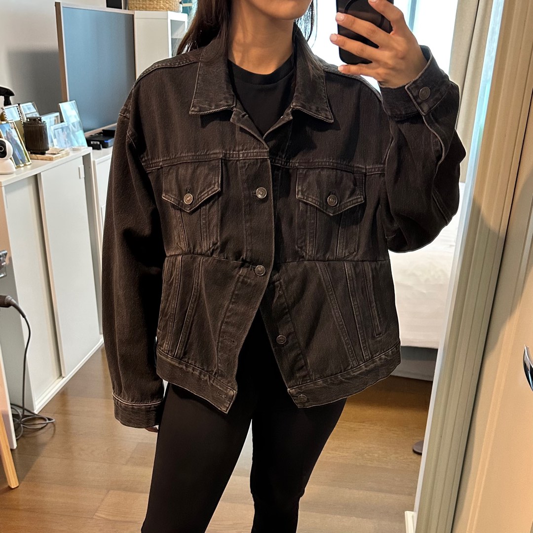 Balenciaga Swing Denim Jacket in Black, Women's Fashion, Coats, Jackets ...