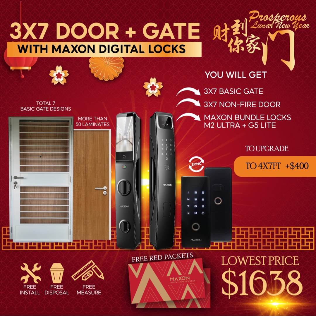 Basic Metal gate + Main door + M2 digital lock bundle, Furniture & Home ...