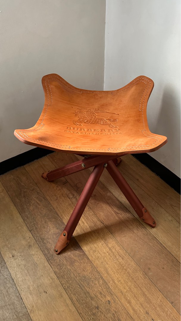 Burberry Leather and Wood Stool Accent Chair - Midcentury Modern ...