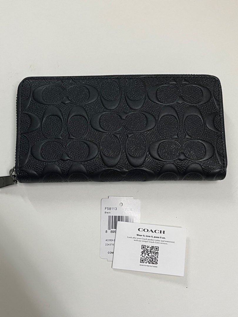 Coach Men Long Zip Wallet Black Embossed C logo F58113 Signature logo ...