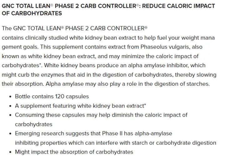 GNC Total Lean Phase 2 Carb Controller 120 Capsules Exp 2025 White ...