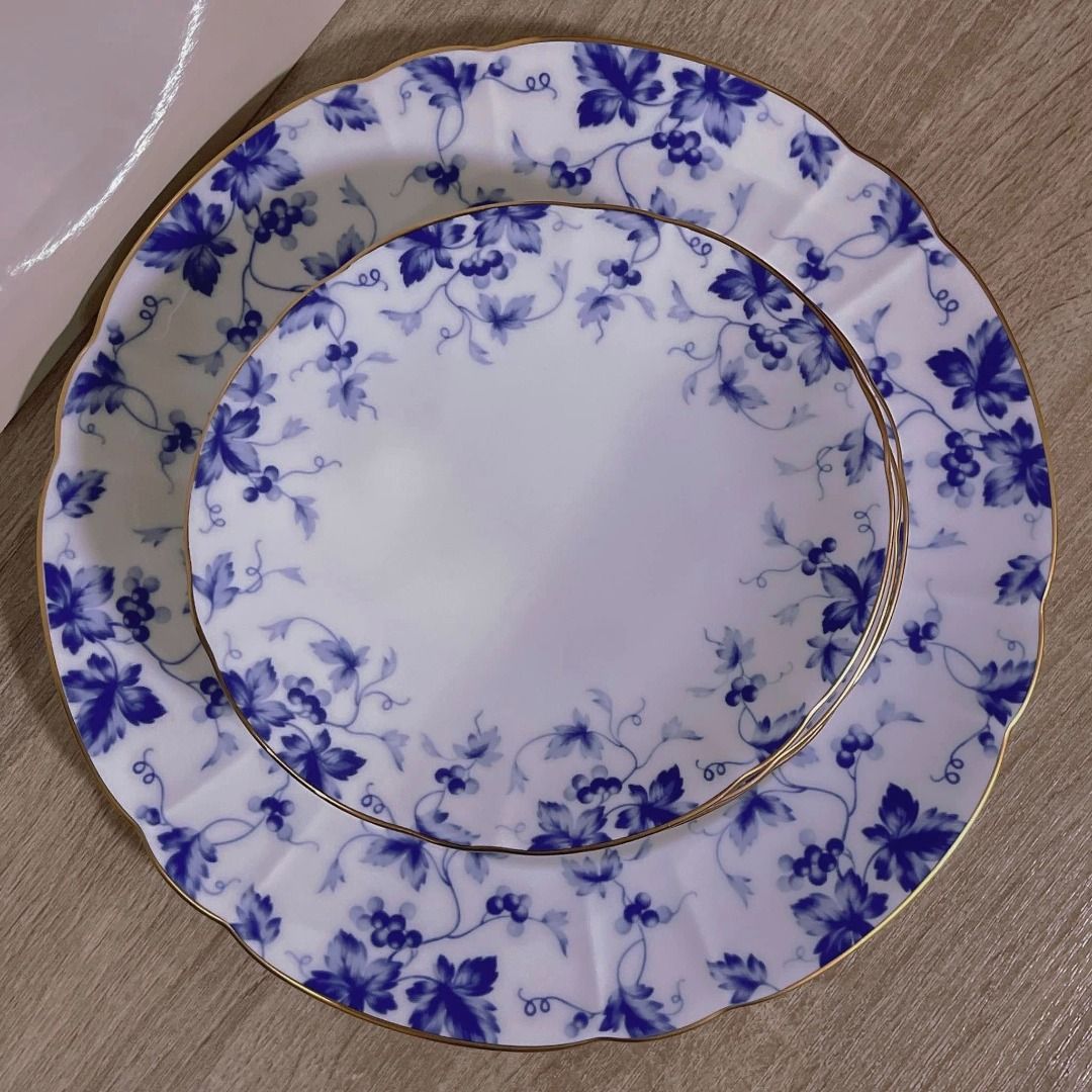 Made in Japan SANGO Bourgogne Blue Floral Fine Porcelain Serving Plate ...