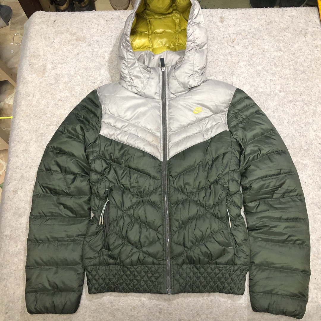 NIKE SWOOSH Hooded Quilted Feather Goose Down Jacket Detachable Hood ...