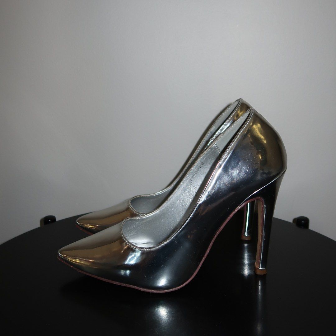(FREE POS) Nose Chrome Metallic Pointy Toe Heel Pump, Women's Fashion ...