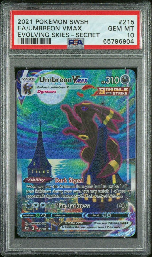 PSA 10 - 美版 月亮伊布 鑑定 寶可夢 - Moonbreon - Umbreon Vmax #215 - Evolving Skies English - PTCG, 興趣及遊戲 ...