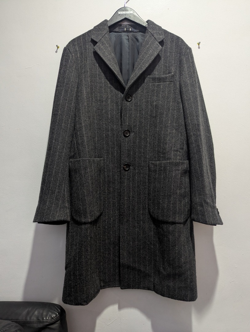 Tomorrowland Japan Stripe Long Wool Coat M/L, Men's Fashion, Coats ...