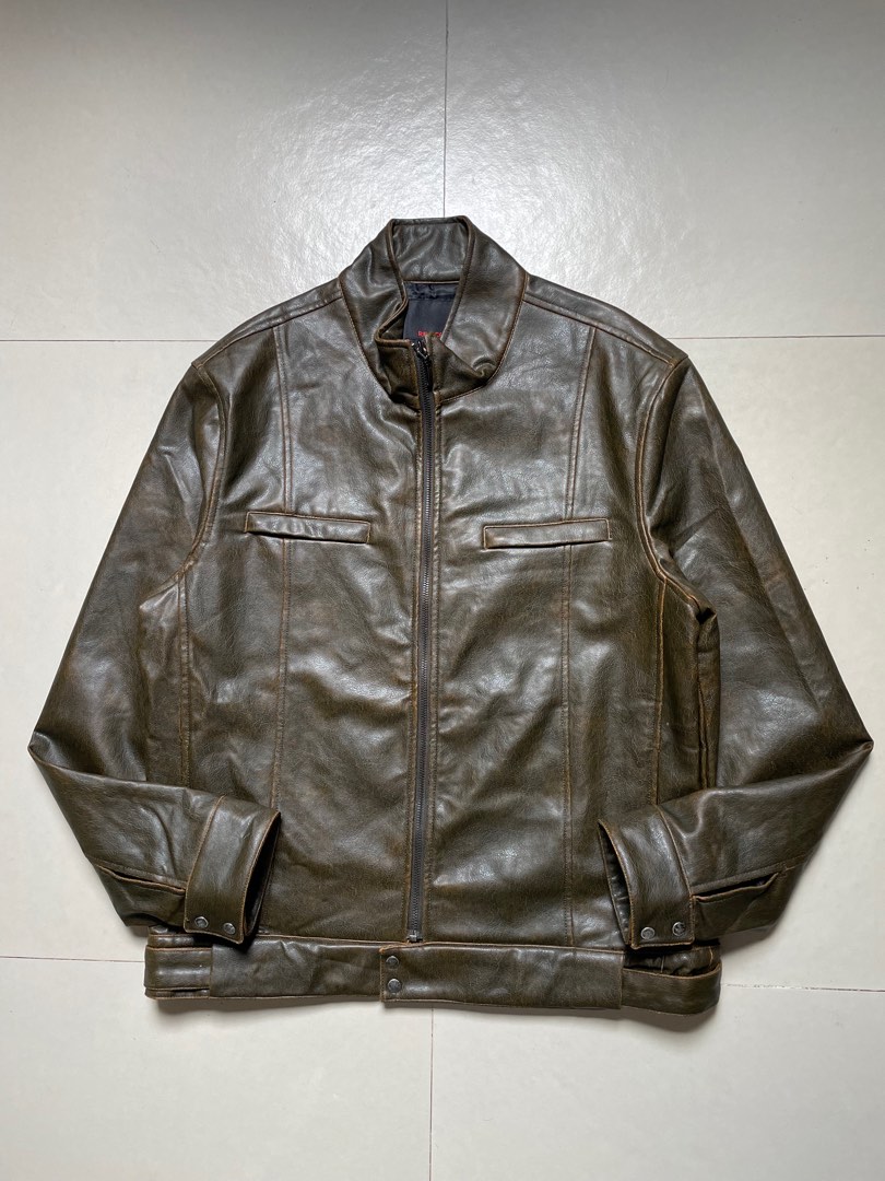 VINTAGE FADE BOXY LEATHER JACKET, Men's Fashion, Coats, Jackets and ...