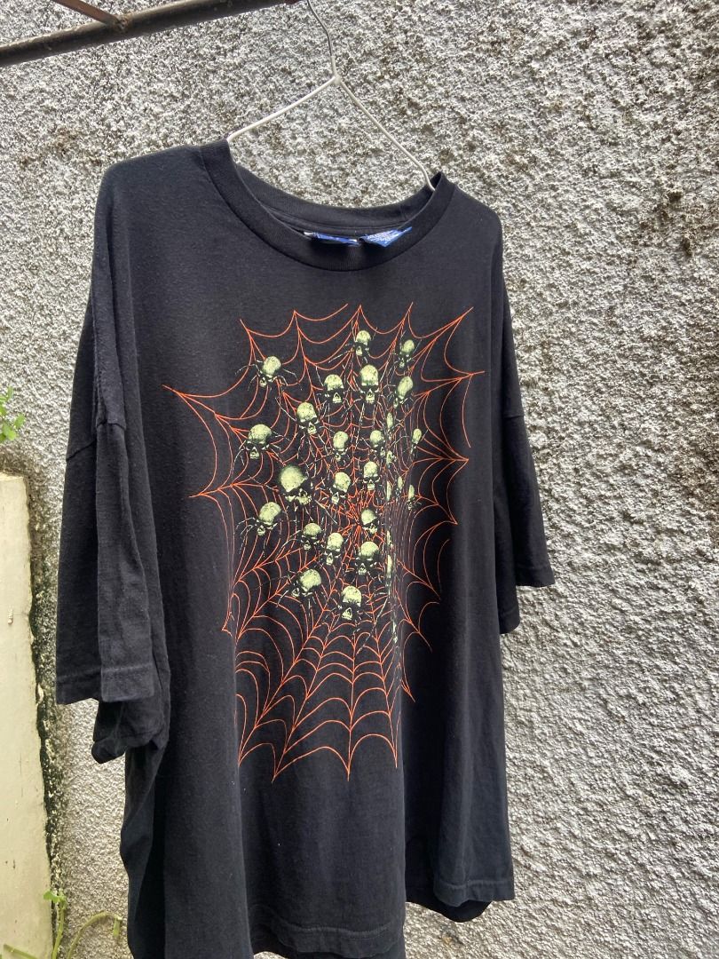 Y2K Spider-Man Skull Spiderweb Glow-in-the-Dark, Men's Fashion, Tops ...