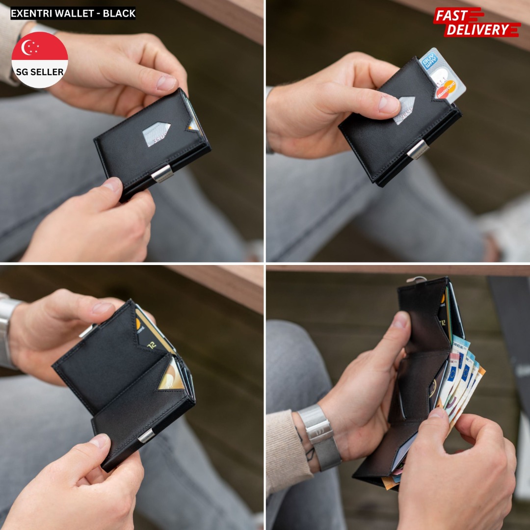 Exentri Leather Trifold Wallet - Black Leather Wallet - RFID Block ...