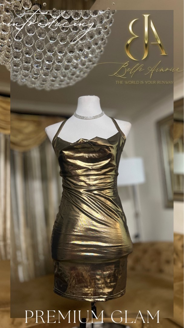 FOR SALE METALLIC GOLD BODYCON MINI DRESS PERFECT FOR PARTIES CLUBBIN ...