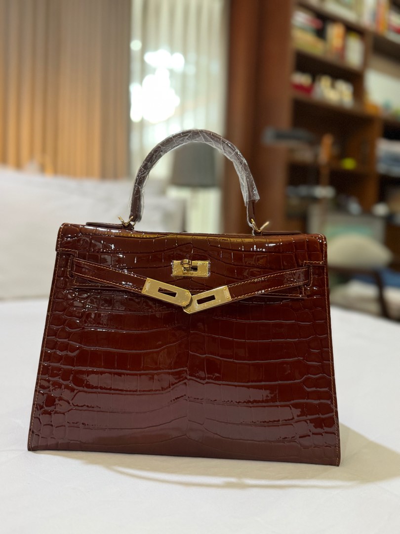 Kelly croc 32cm Shinny in GHW, Luxury, Bags & Wallets on Carousell