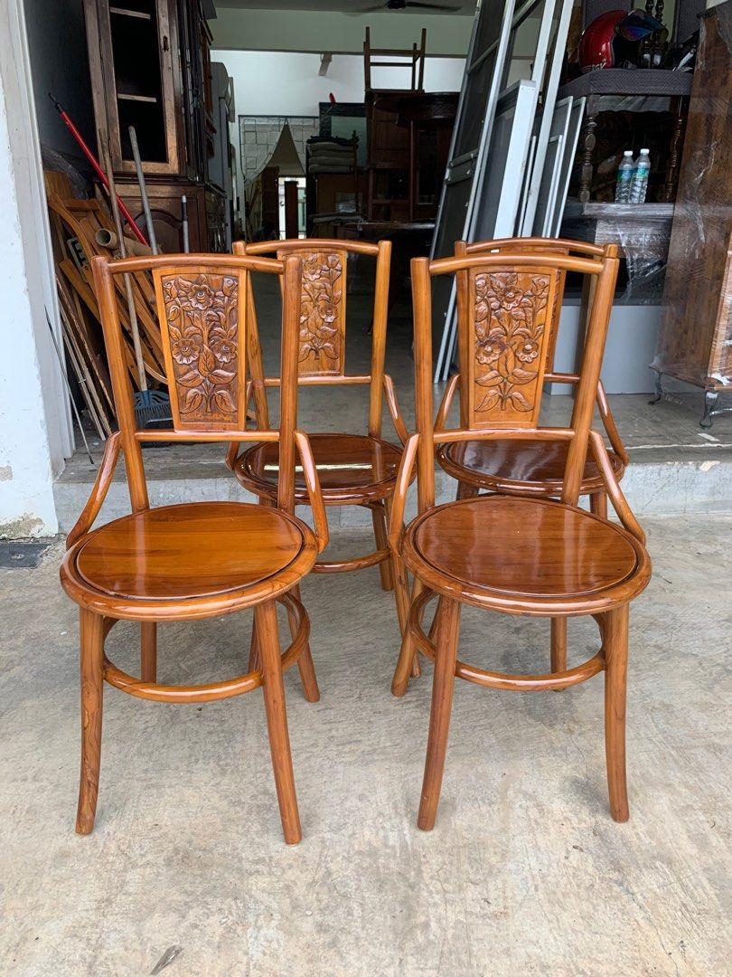 TEAKWOOD CHAIR | KERUSI KAYU 4 UNIT | KERUSI SAHAJA, Furniture & Home ...